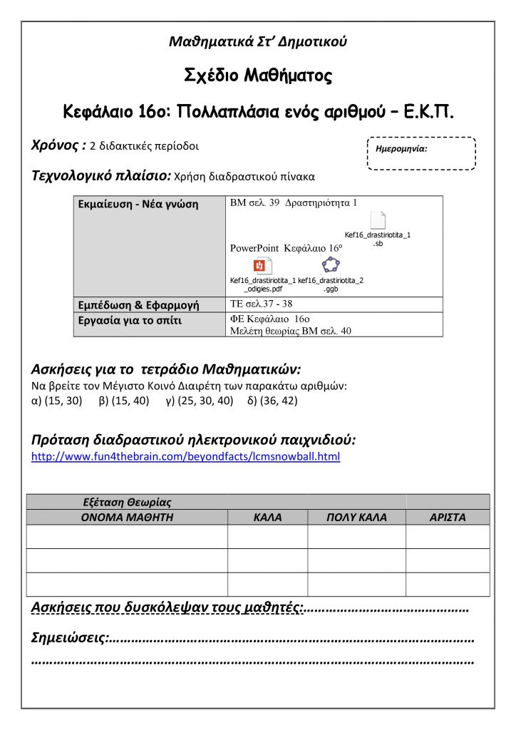 Εκπαιδευτικό υλικό για τη στ δημοτικού σε όλα τα μαθήματα